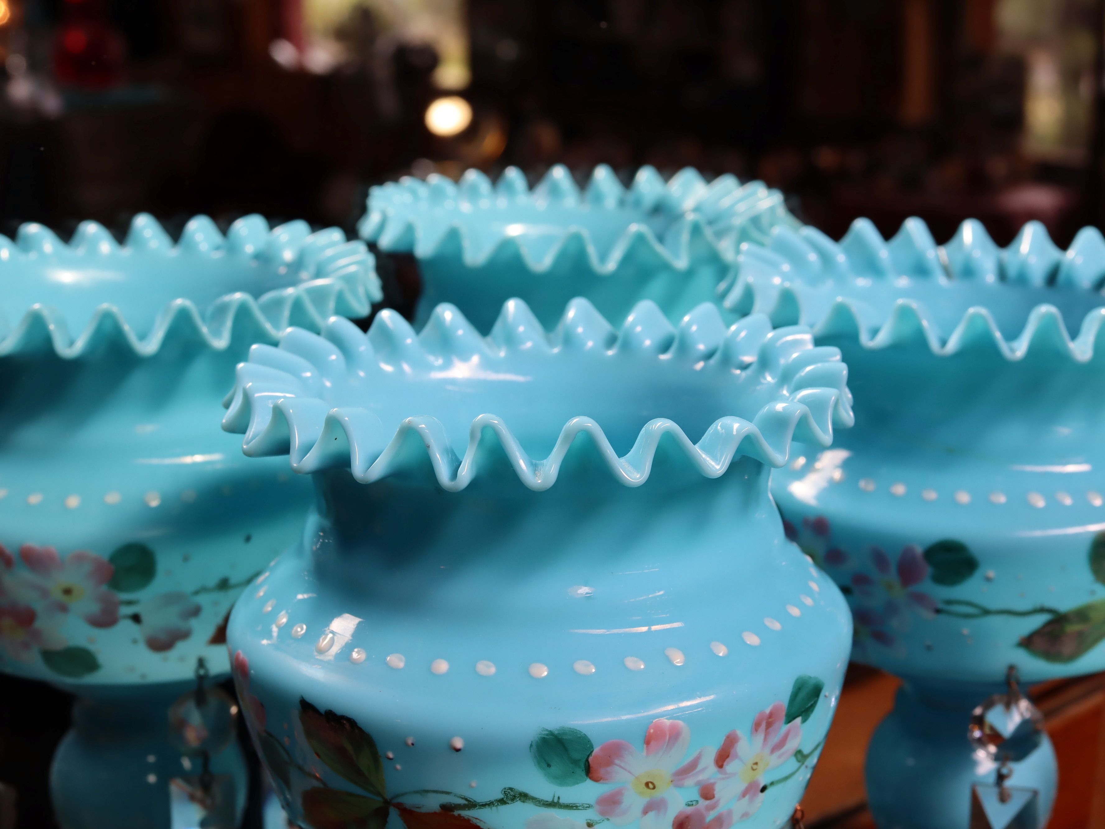 Victorian Milk Glass Mantle Lustres c.1890 - The Shop in the Bush