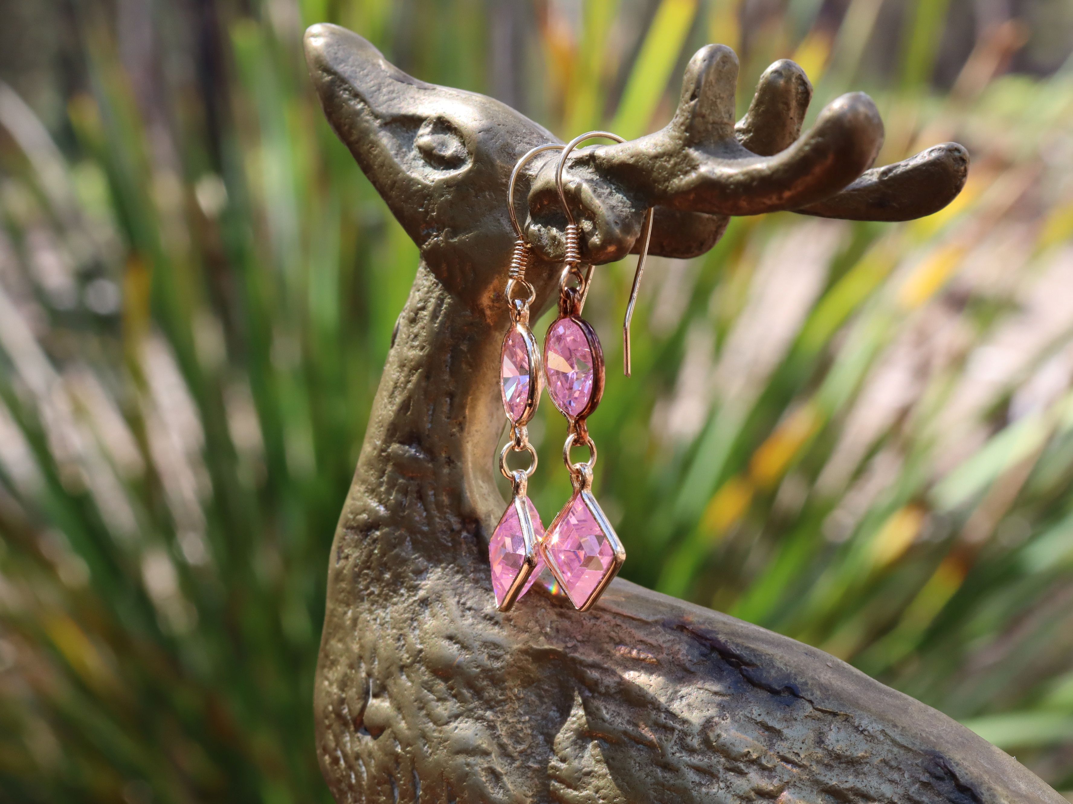9ct Gold Drop Earrings with Pink Quartz Crystal - The Shop in the Bush