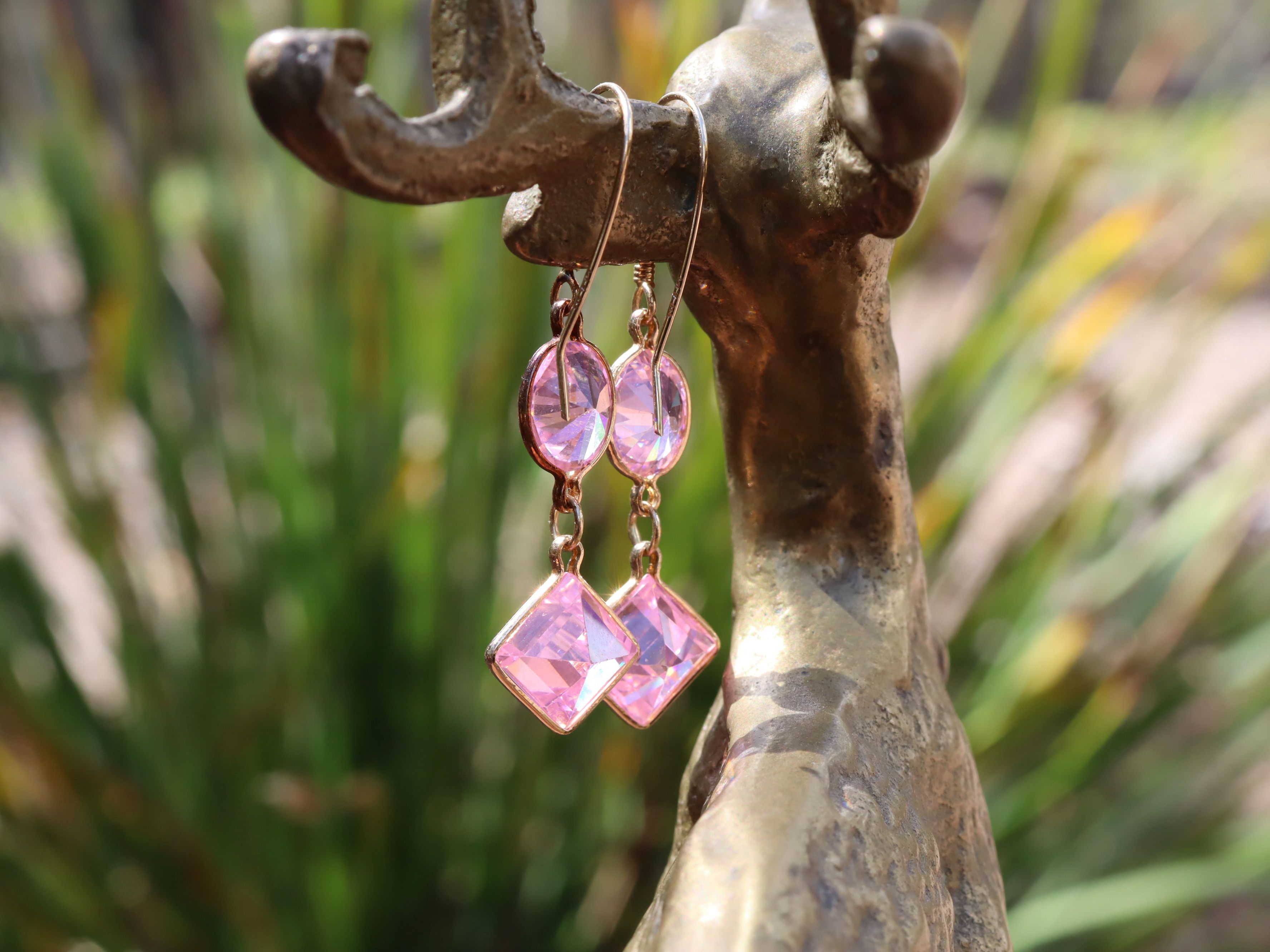 9ct Gold Drop Earrings with Pink Quartz Crystal - The Shop in the Bush